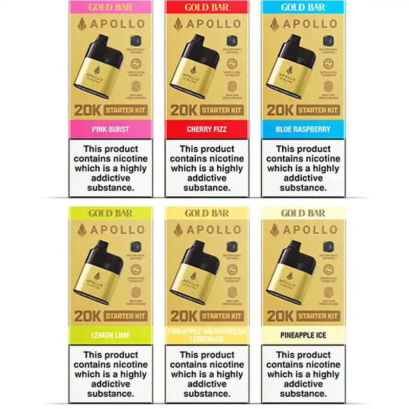 Gold Bar Apollo 20K - Big Puff Reusable Vape Kit with 20mg Nic Salt